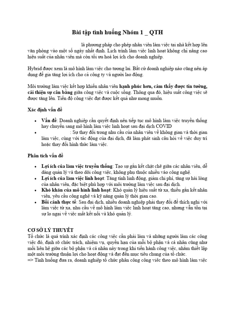 Bài Tập Tình Huống Nhóm 1 QTH | PDF
