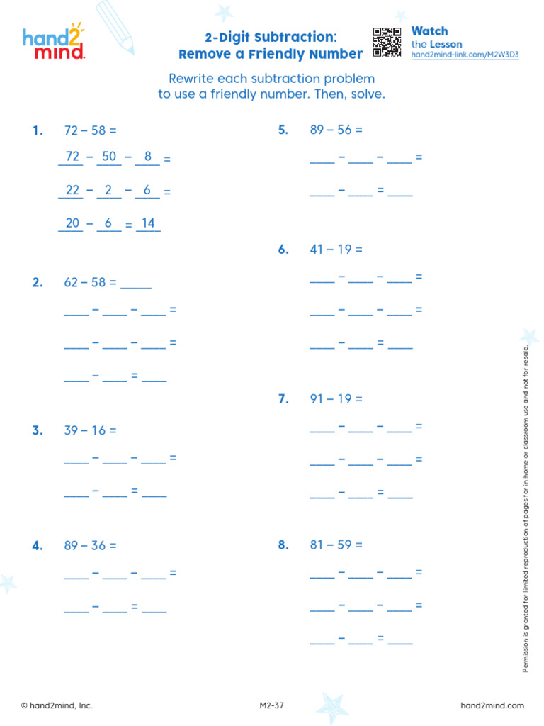 Grade 2 Math 2 Digit Subtraction Remove A Friendly Number | PDF