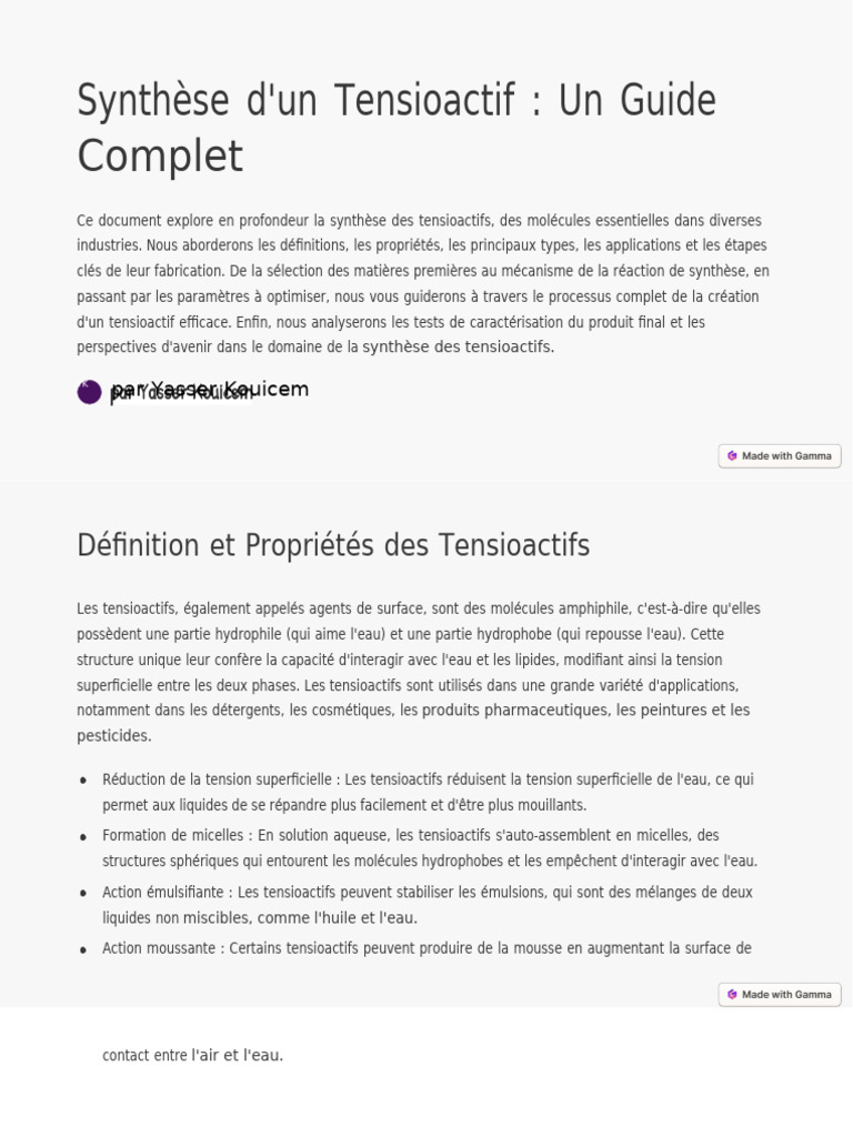 Guide complet sur la synthèse des tensioactifs | PDF | Tensioactif | Chimie