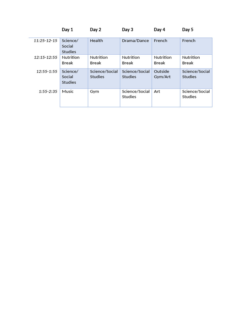 Schedule Grade 5 | PDF