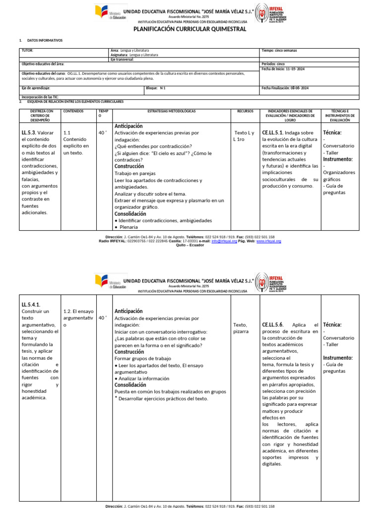 Planificaciones 2024-2025 Primero Bgu | PDF | Evaluación | Internet