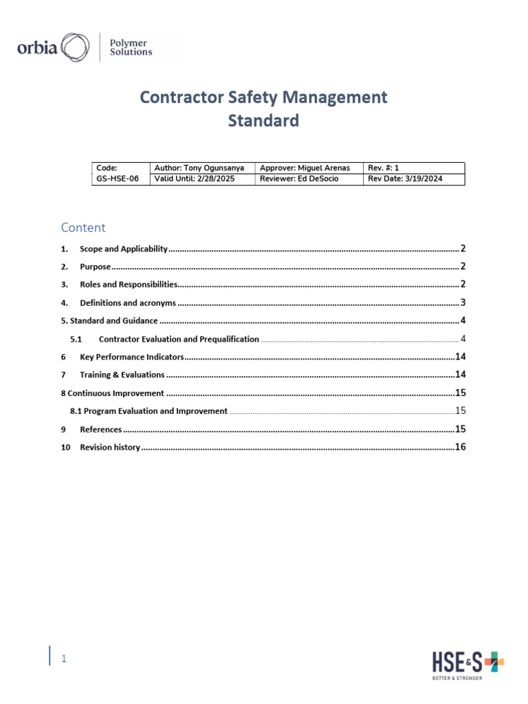 Contractor Safety Management Standard | PDF | Personal Protective ...