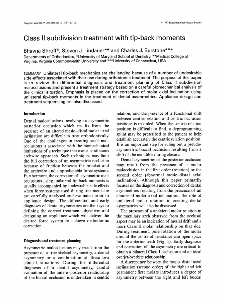Class II Subdivision Treatment With Tip-Back Moments | PDF ...