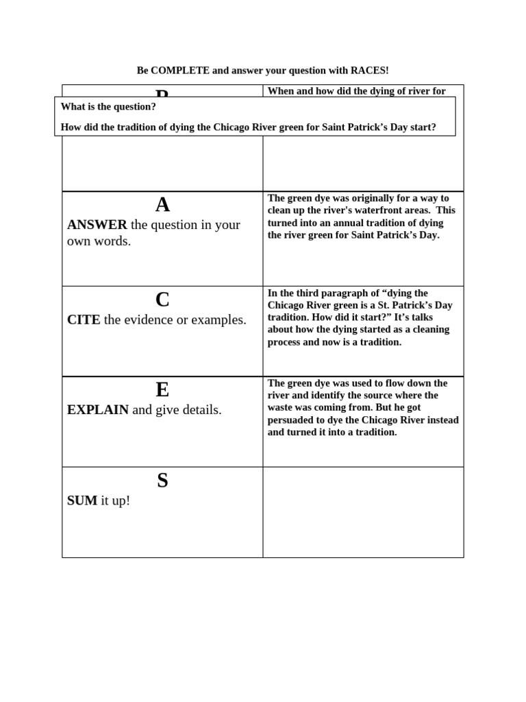 RACES Worksheet | PDF