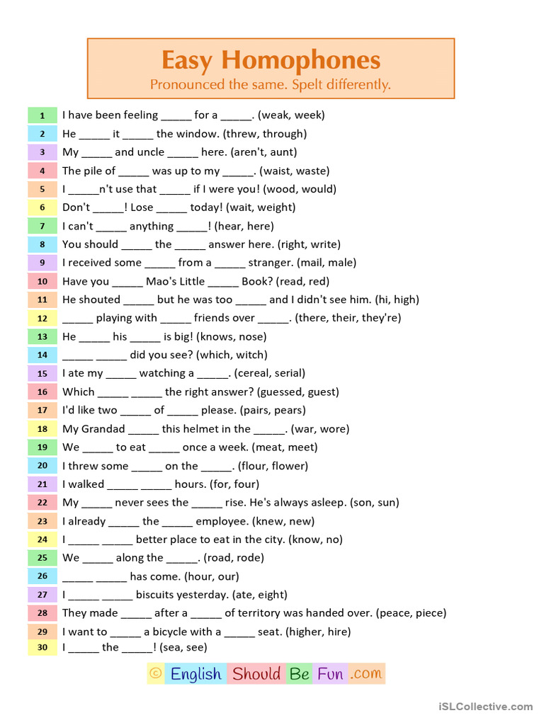 Easy Homophones | PDF