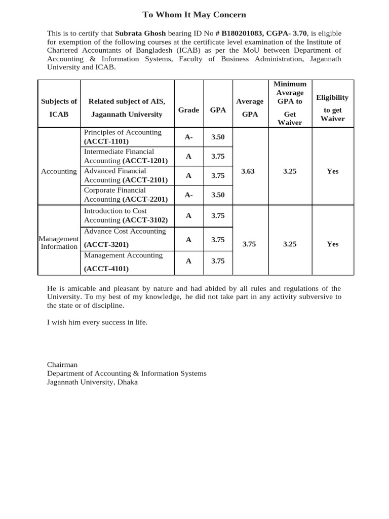 Exemption ICAB - Subrata11 | PDF