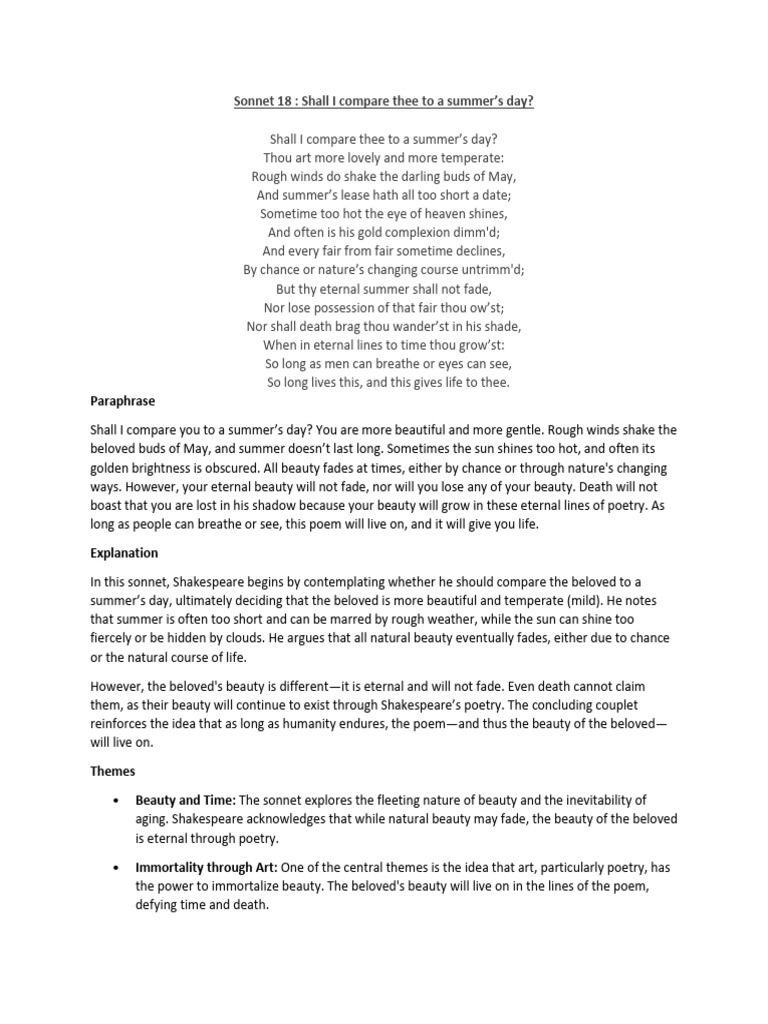 Sonnet 18 , 138 (2) | PDF | Poetry | Stanzaic Form