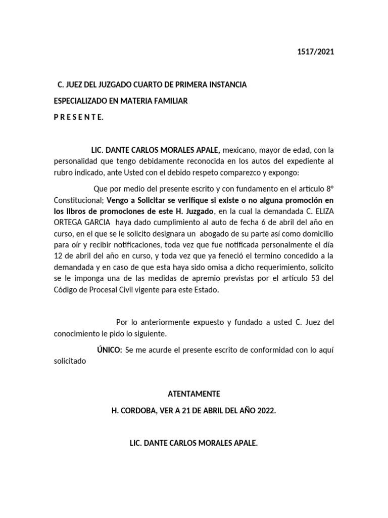 Solicitud Medidas de Apremio 1517.21 | PDF