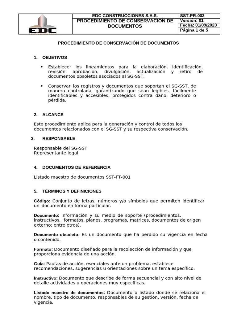 SST-PR-003 Conservación de Documentos | PDF | Business | Vigilancia