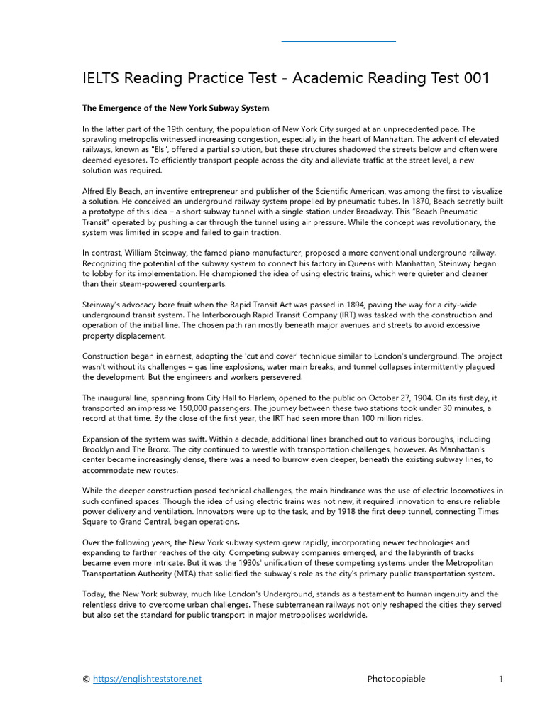 IELTS Reading Practice Test - Academic Reading Test 001 | PDF | Rapid ...