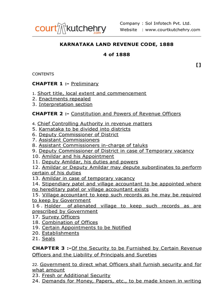 Karnataka Land Revenue Code Overview | PDF | Leasehold Estate | Lease