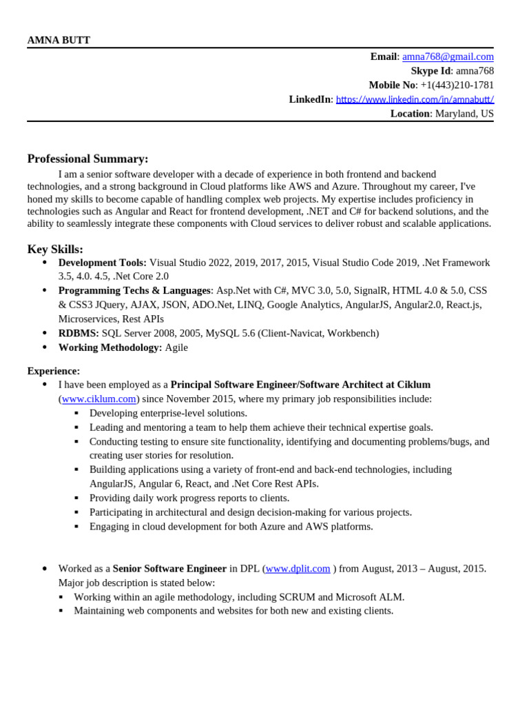 AMNA BUTT (SR - Software Engineer) | PDF | Angular Js | World Wide Web