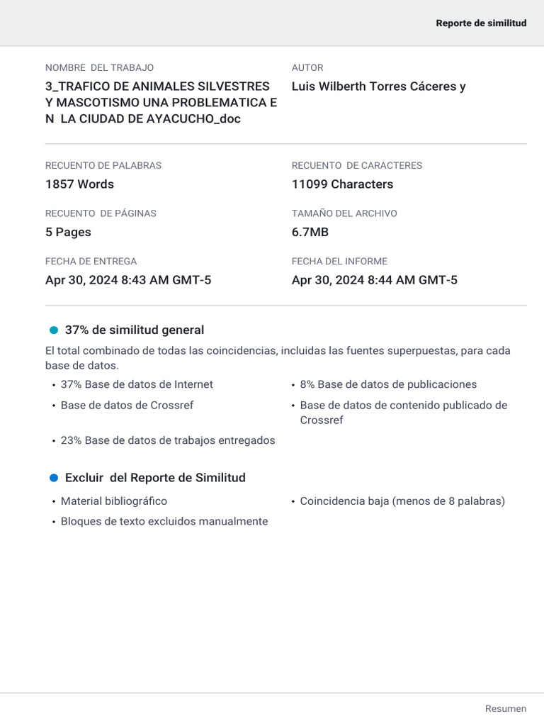 Reporte Turnitin - TRÁFICO DE ANIMALES SILVESTRES Y MASCOTISMO UNA ...