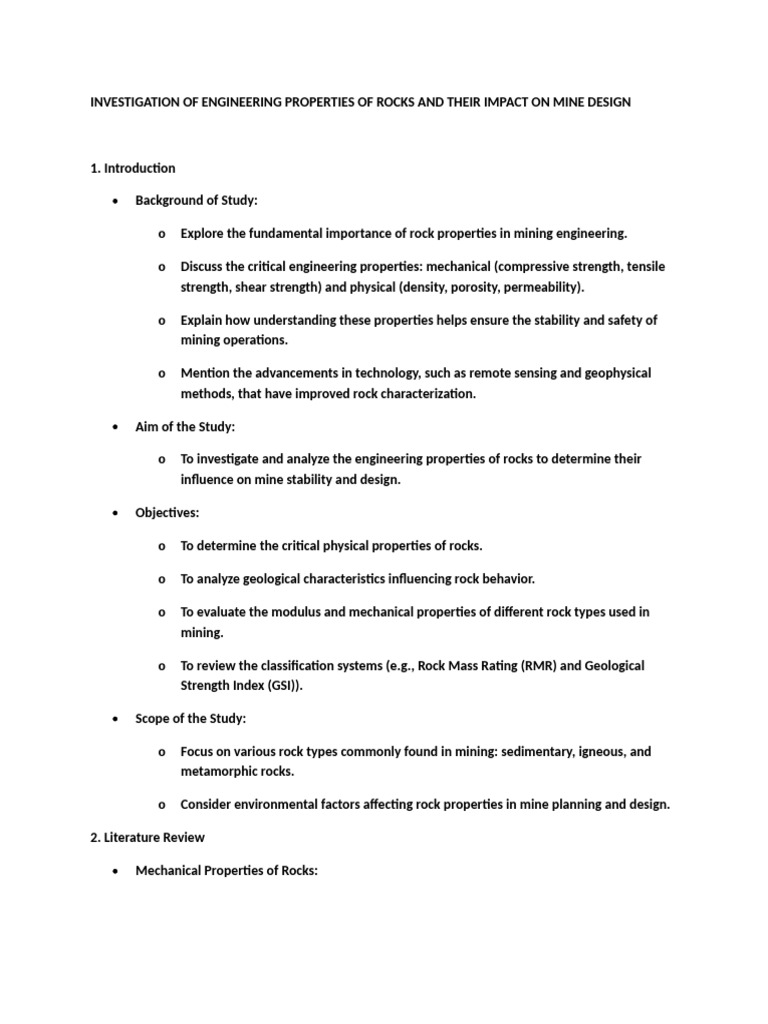 Investigation of Engineering Properties of Rocks and Their Impact On ...