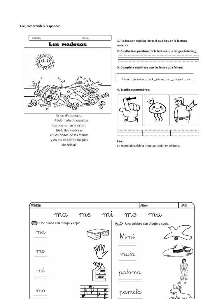 Actividades de Lectura Letras M P L S D | PDF