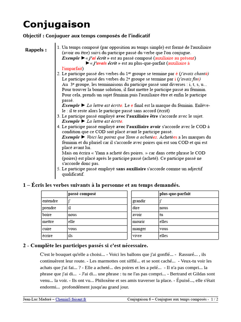 Conjuguer Aux Temps Composés de L'indicatif | PDF