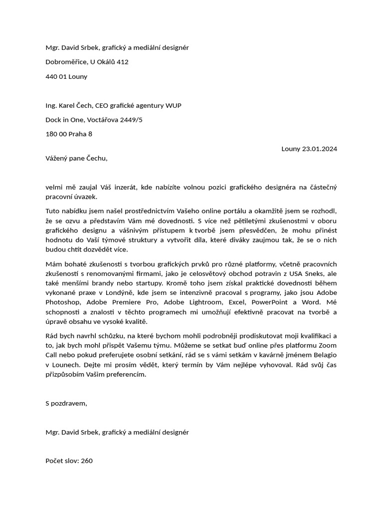 Slohová Práce - Motivační Dopis 01 | PDF