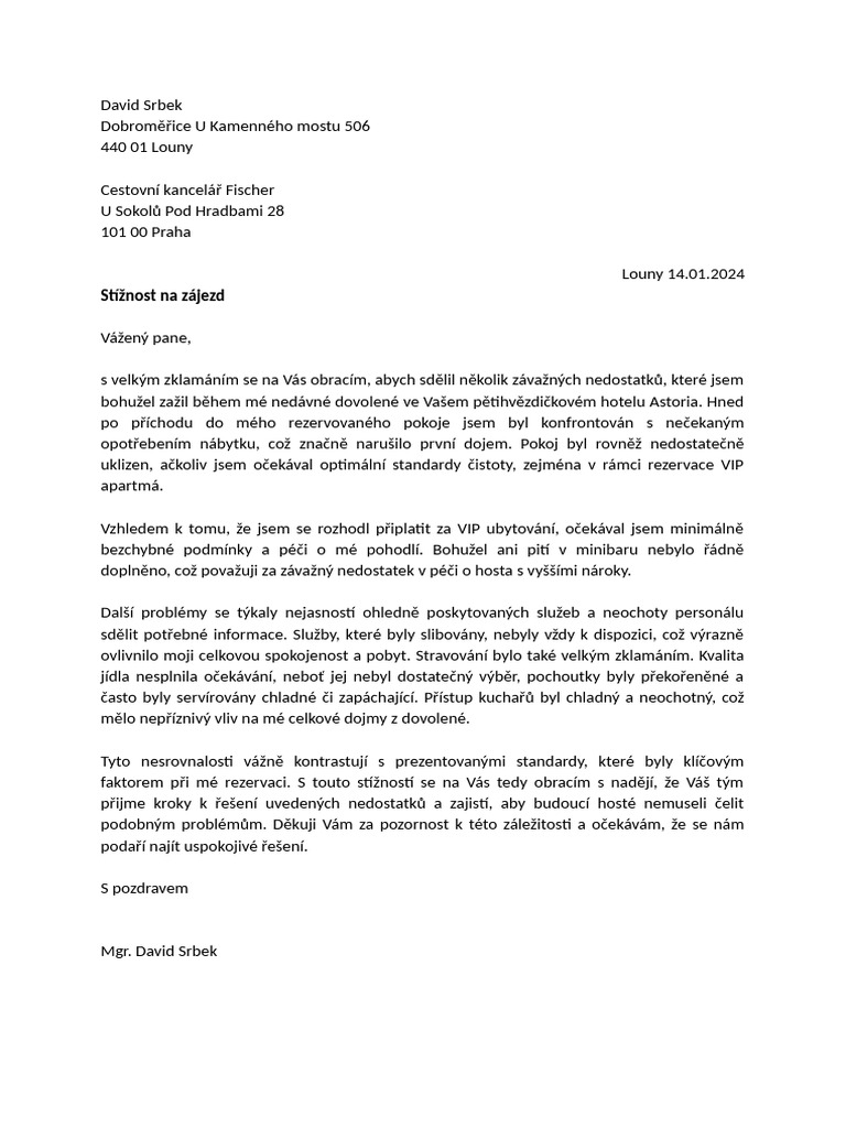 Slohová Práce - Formální Dopis 01 | PDF