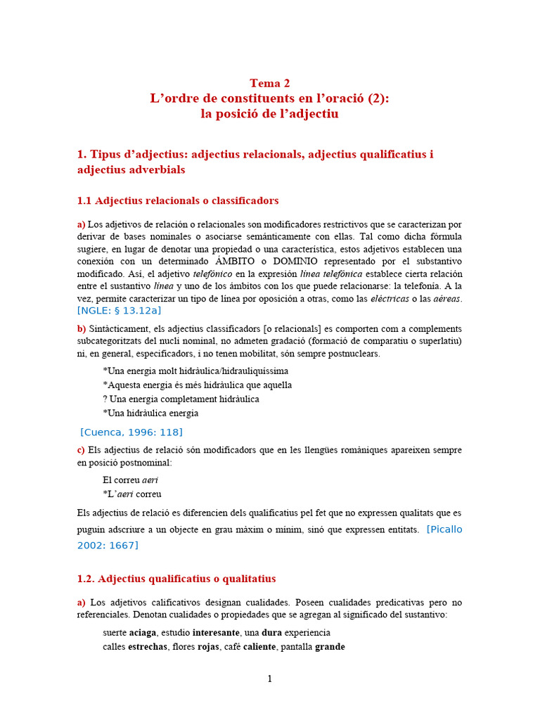 Tema 2. Ordre Nom-Adjectiu - Per PENJAR - Tagged | PDF