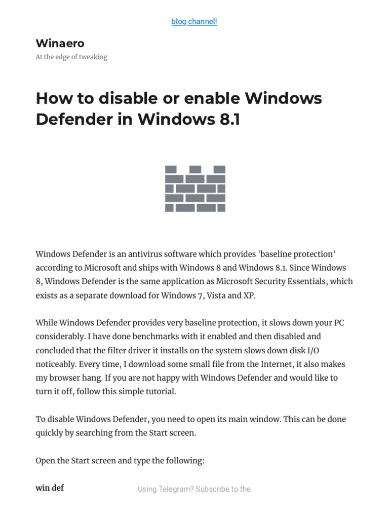 Disable Windows Defender in 8.1 | PDF | Windows 8.1 | Microsoft Windows