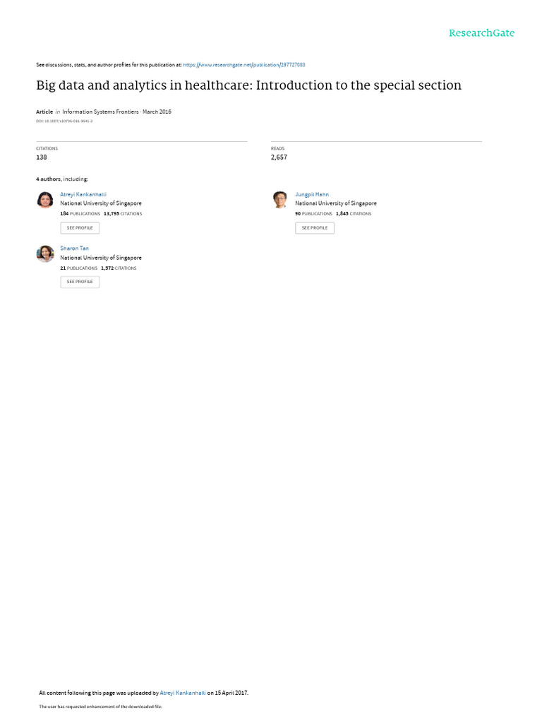 Big Data and Analytics in Healthcare Introduction | PDF | Big Data | Analytics