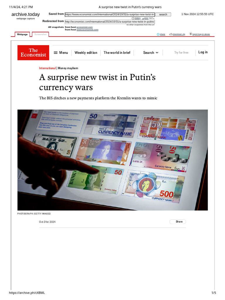 A Surprise New Twist in Putin's Currency Wars | PDF | The Economist | Central Banks