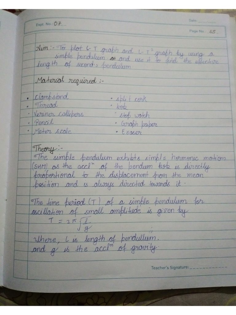 Experiment-7 Plot L-T2 Graph by Using Simple Pendulam | PDF