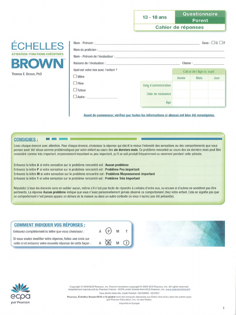 Echelle de Brown Questionnaire Parents 13 À 18 Ans v2 | PDF
