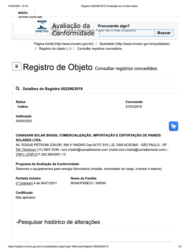 CoC - CANADIAN SOLAR CSI-3KTL1P-GI-FL | PDF