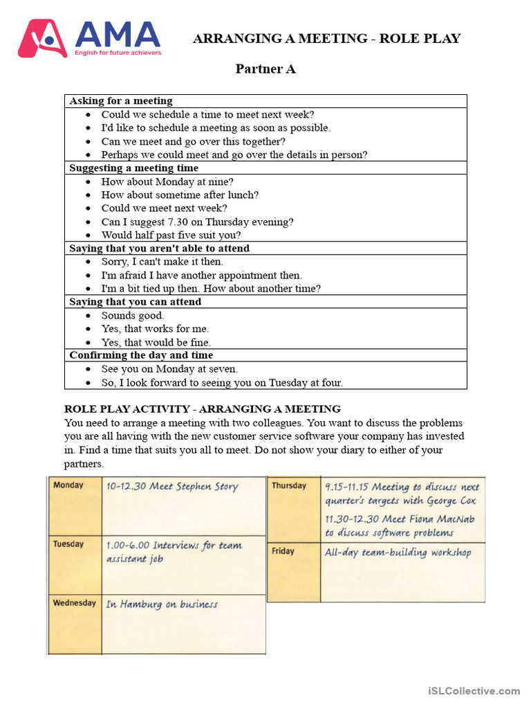 Arranging A Meeting - Role Play | PDF