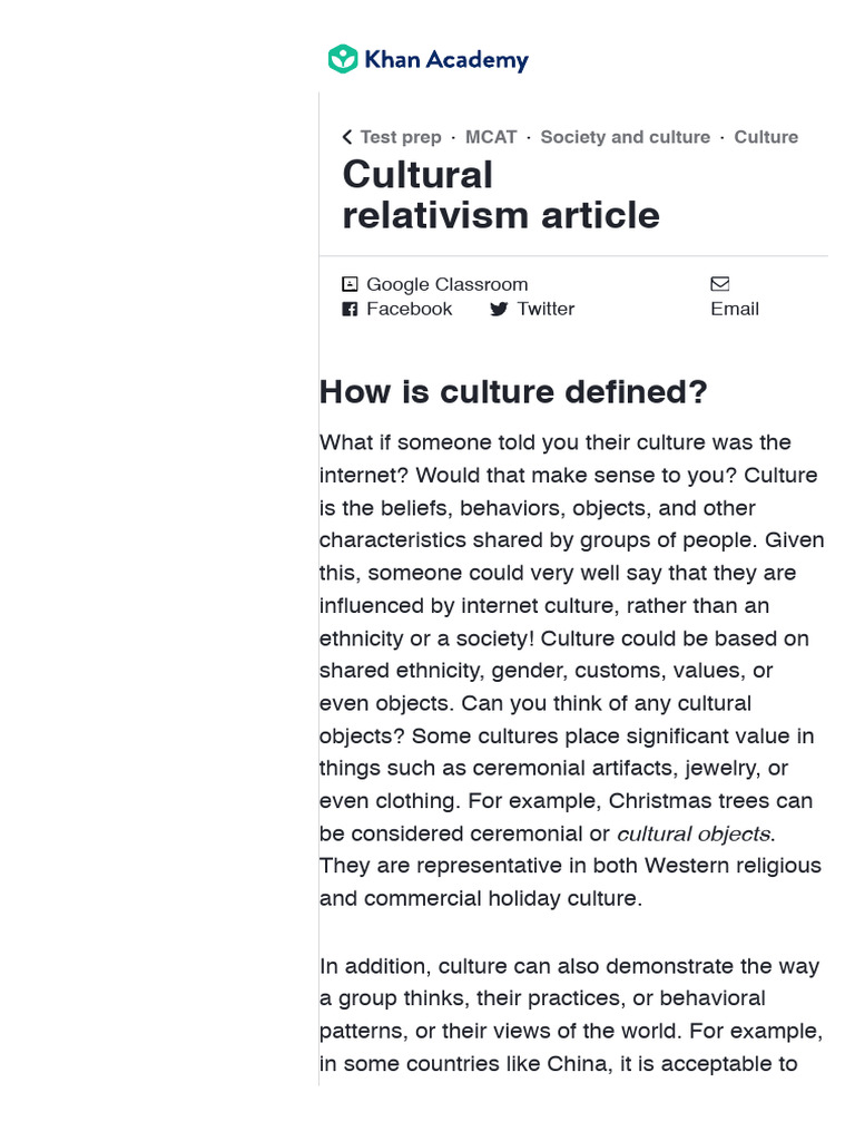 Cultural Relativism Definition Examples Article Khan Academy | PDF