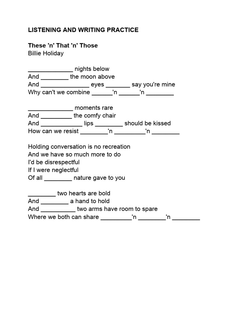 Listening and Writing Practice - For English Class Interview | PDF ...