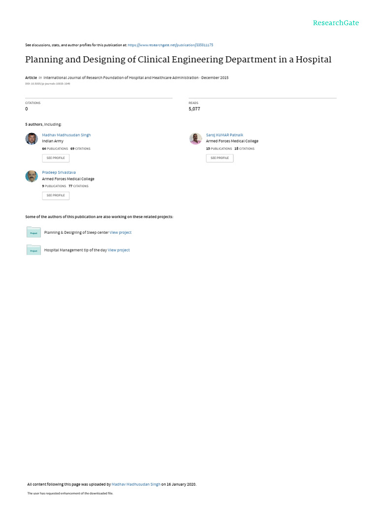Planning and Designing of Clinical Engineering Dep | PDF | Engineering ...