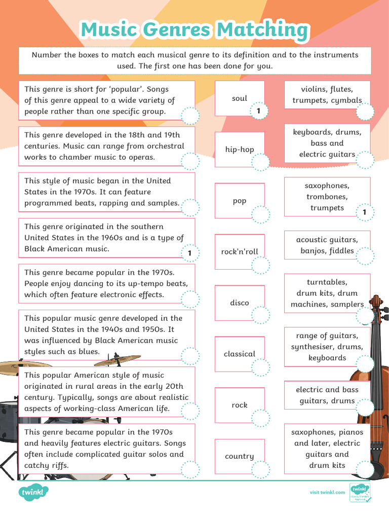 T Mu 1691405349 Music Genres Matching Activity - Ver - 3 | PDF ...