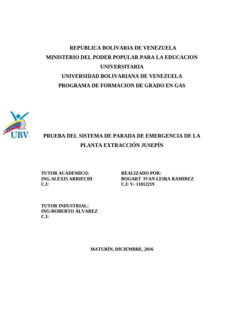 Prueba del Sistema de Parada de Emergencia Jusepín | PDF | Gas natural ...