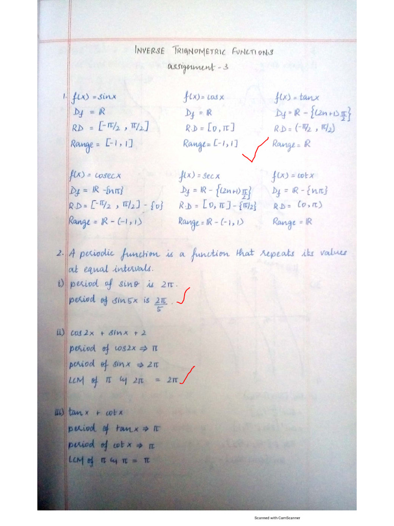 Inverse Trigonometry Functions Pdf