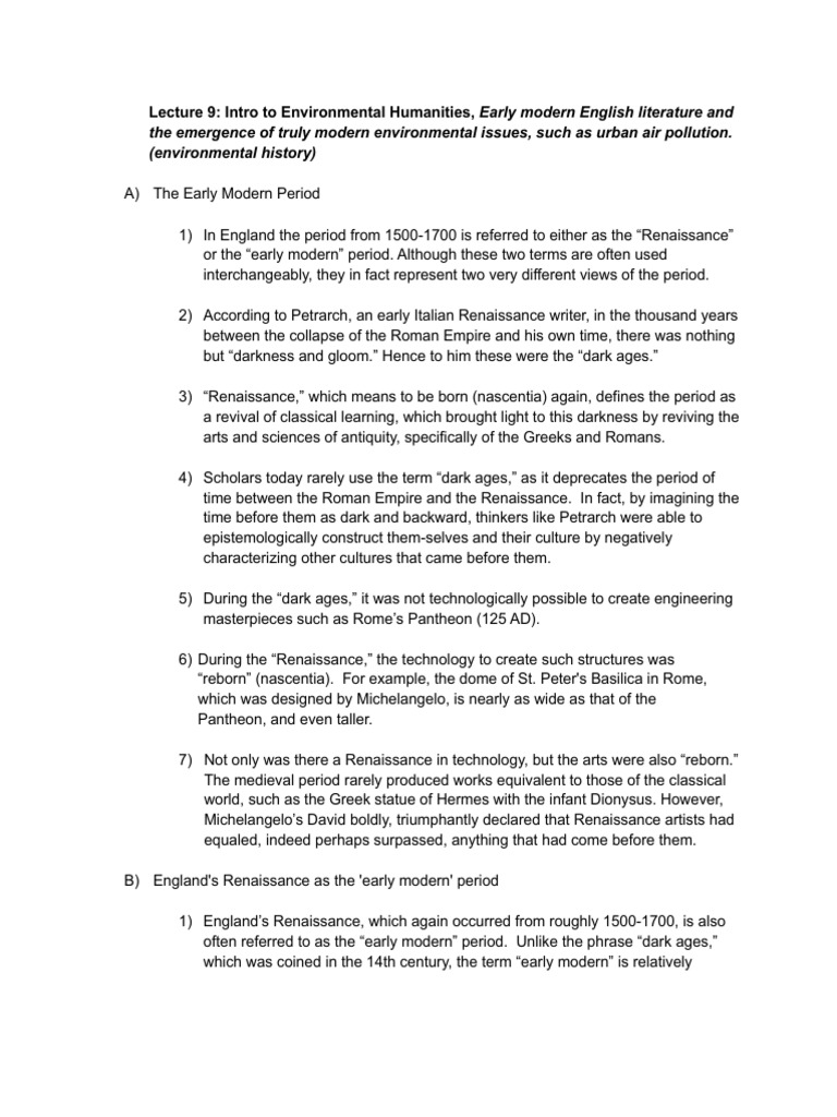 Lecture 9: Intro To Environmental Humanities | PDF | Renaissance | Coal