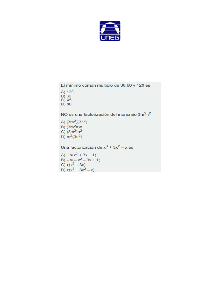 Evaluación Matemáticas UNEXPO | PDF
