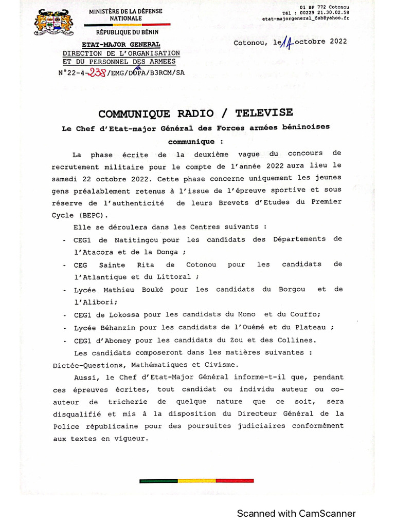 Communique Radio Phase Ecrite 2022 2ème PDF | PDF