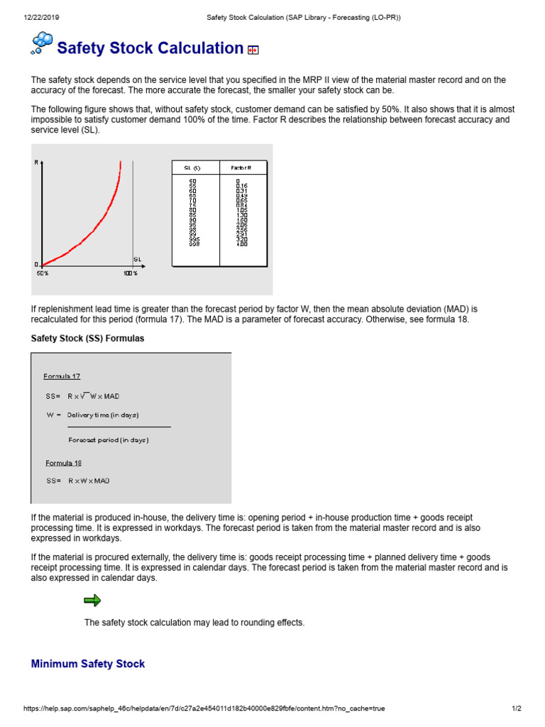 Safety Stock Calculation (SAP Library - Forecasting (LO-PR) ) | PDF ...