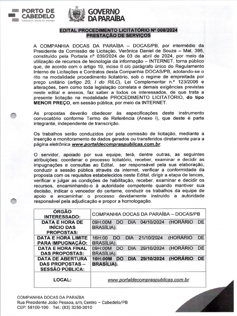 Companhia de Docas Da Paraíba | PDF