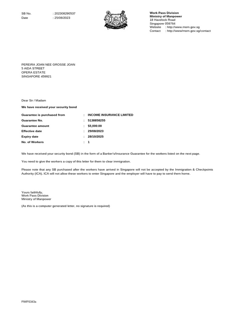 Muntiariani MOM Security Bond | PDF