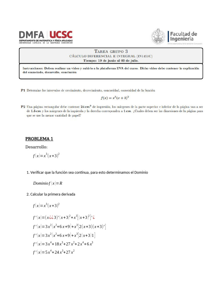 Ejercicio Cálculo I - Intervalos de Crecimiento y Decrecimiento, Concavidad y Convexidad de Una ...