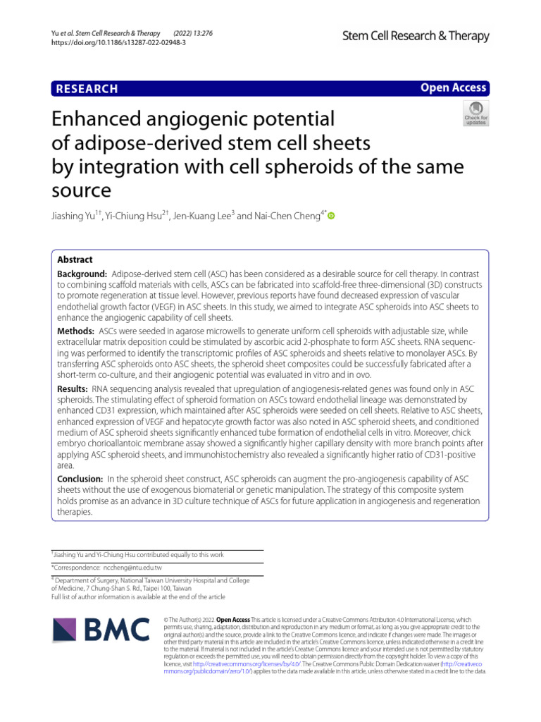 Enhanced Angiogenic Potential of Adipose-Derived Stem Cell Sheets by ...