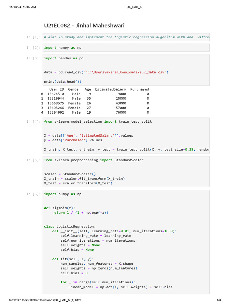 DL_LAB_5 | PDF | Linear Regression | Data Analysis