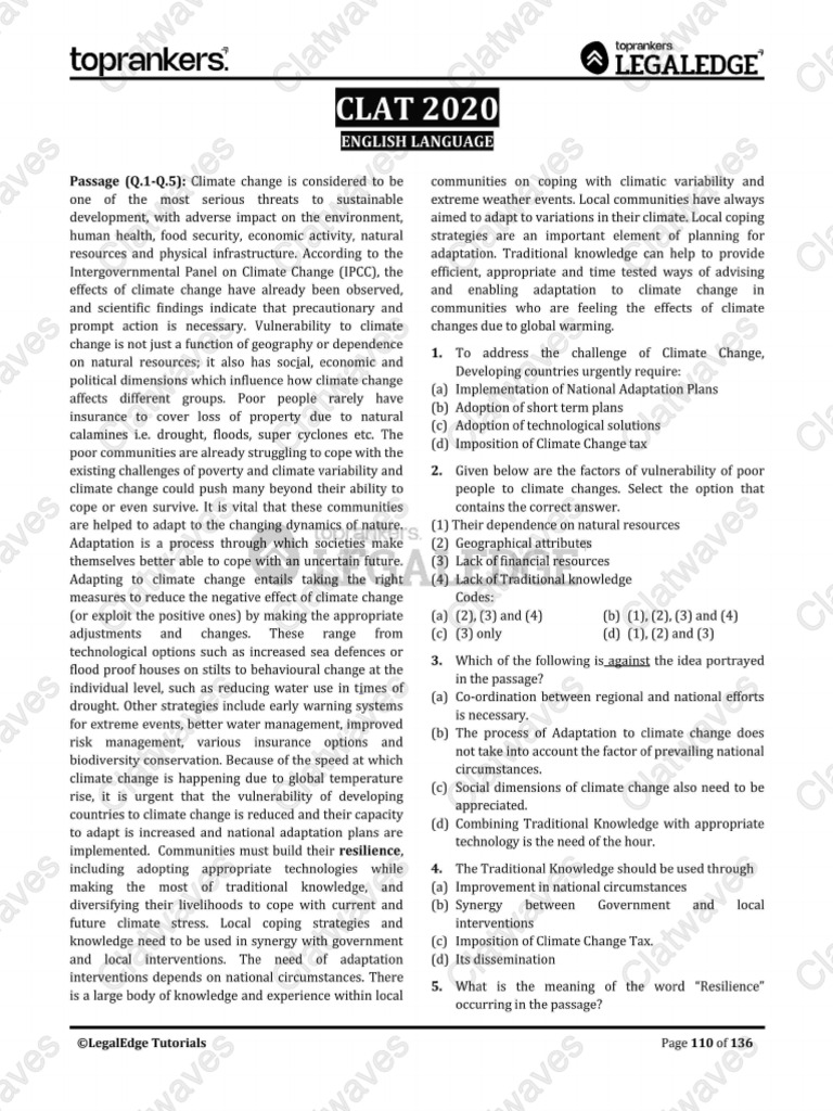 Clat 2020 Pyq Eng+Cr @clatwaves Sectional | PDF