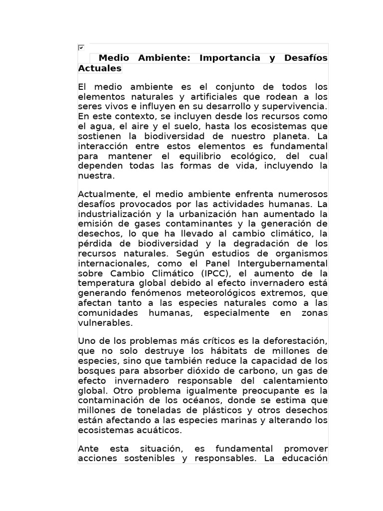 Desafíos y Cuidado del Medio Ambiente | PDF | Entorno natural ...