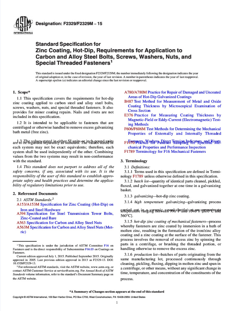 PDF Astm f2329 f2329m 15 PDF - Compress | PDF | Screw | Galvanization
