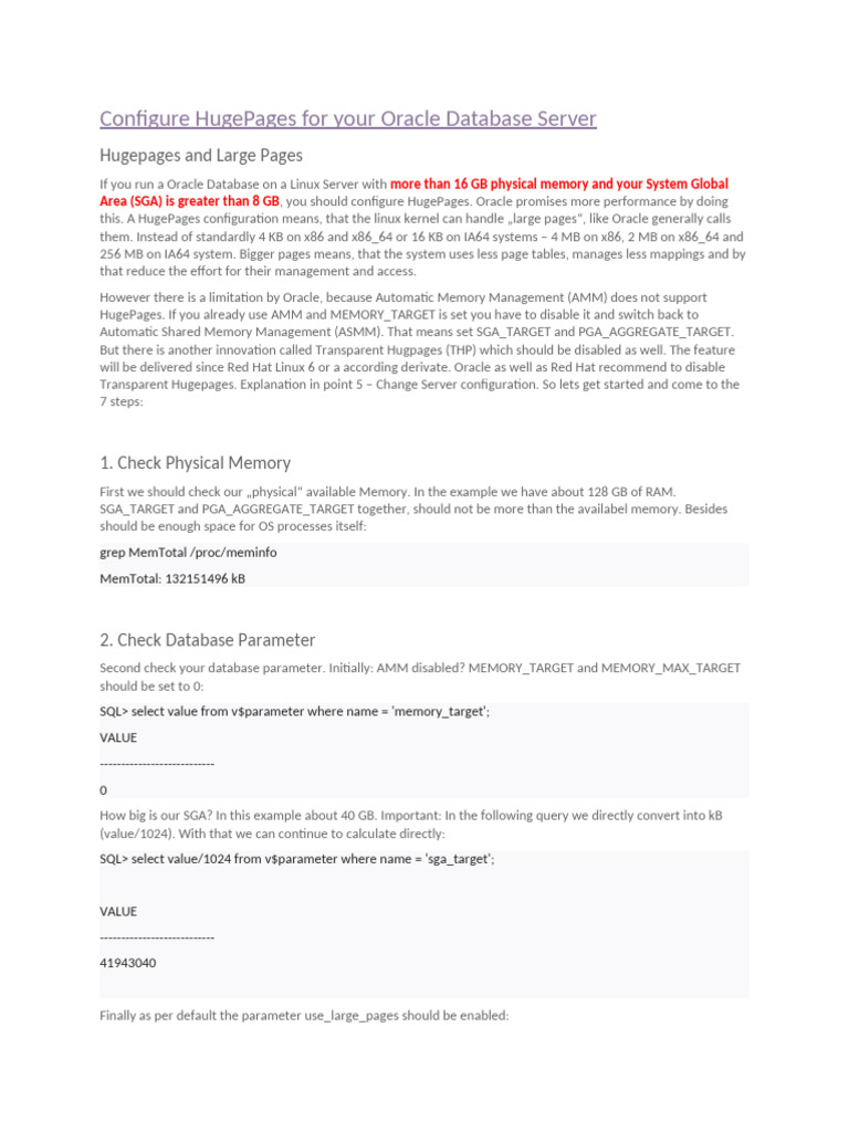 Configure HugePages For Your Oracle Database Server | PDF | Computer Architecture | Software