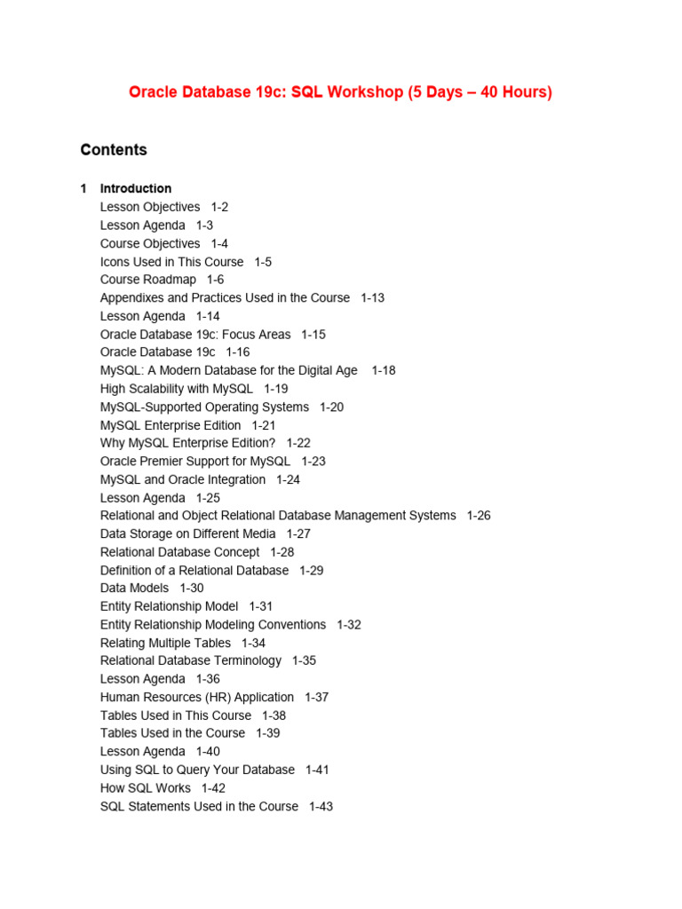 TOC - 19c SQL, DB Admin, Backup & Recovery and Multitenant Architecture | PDF | Database Index ...